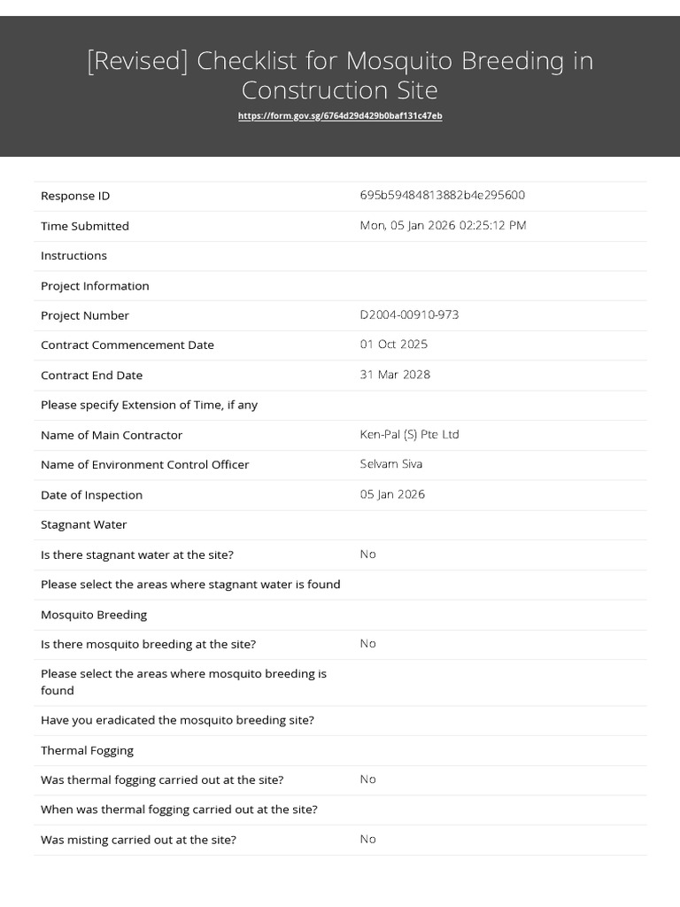 Mosquito Breeding Checklist for Sites | PDF