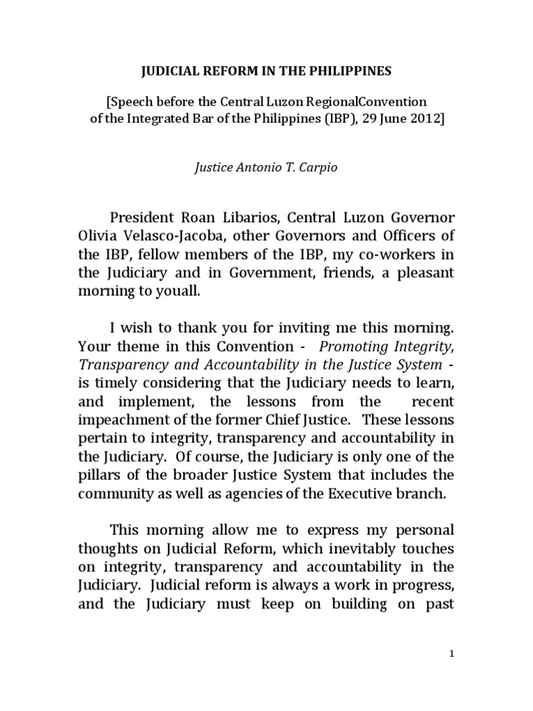 Justice Antonio T. Carpio: Judicial Reform in The Philippines | PDF ...