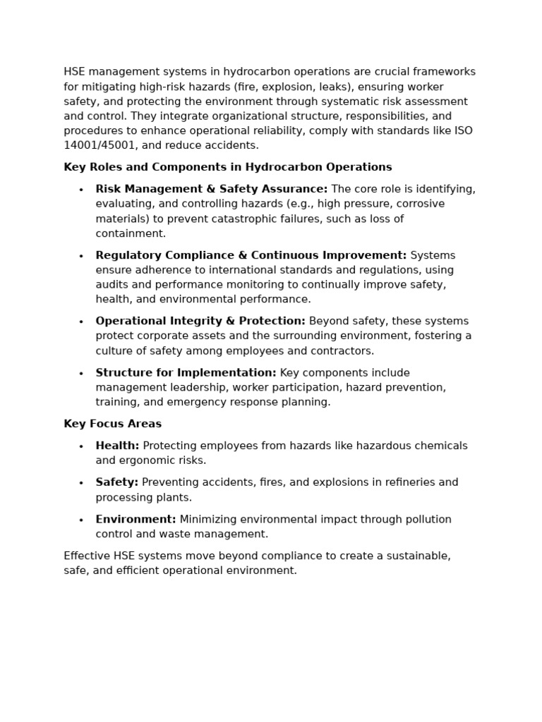 HSE Management in Hydrocarbon Operations | PDF