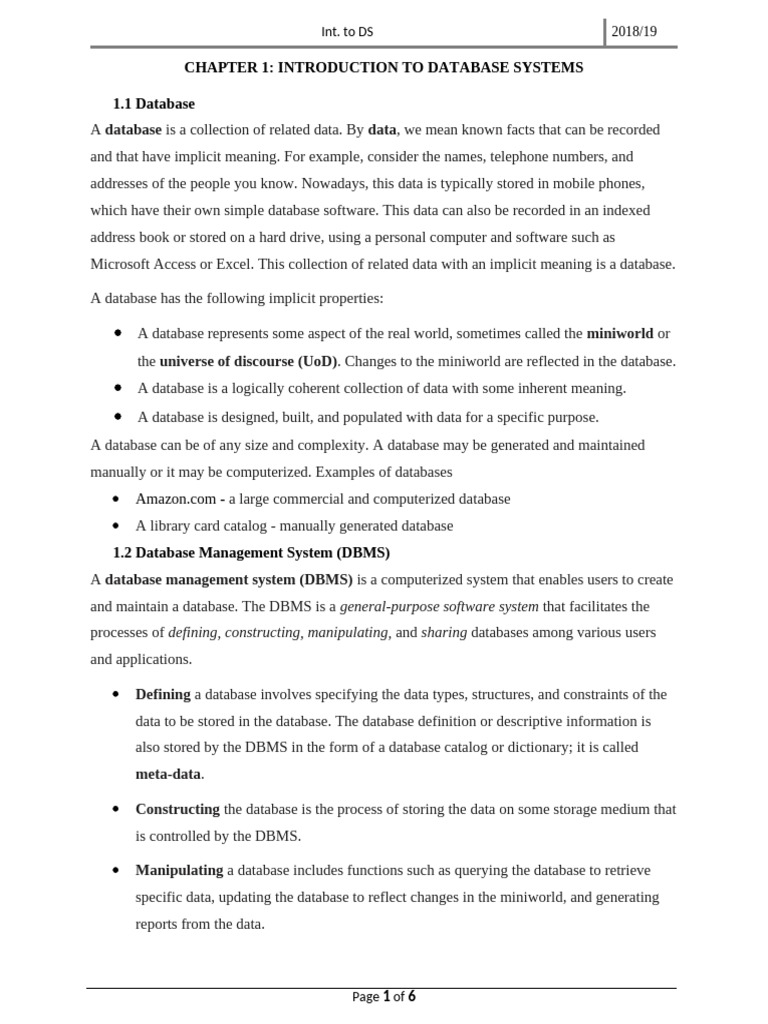 CH 1- Introduction to Database System | PDF | Databases | Relational Model