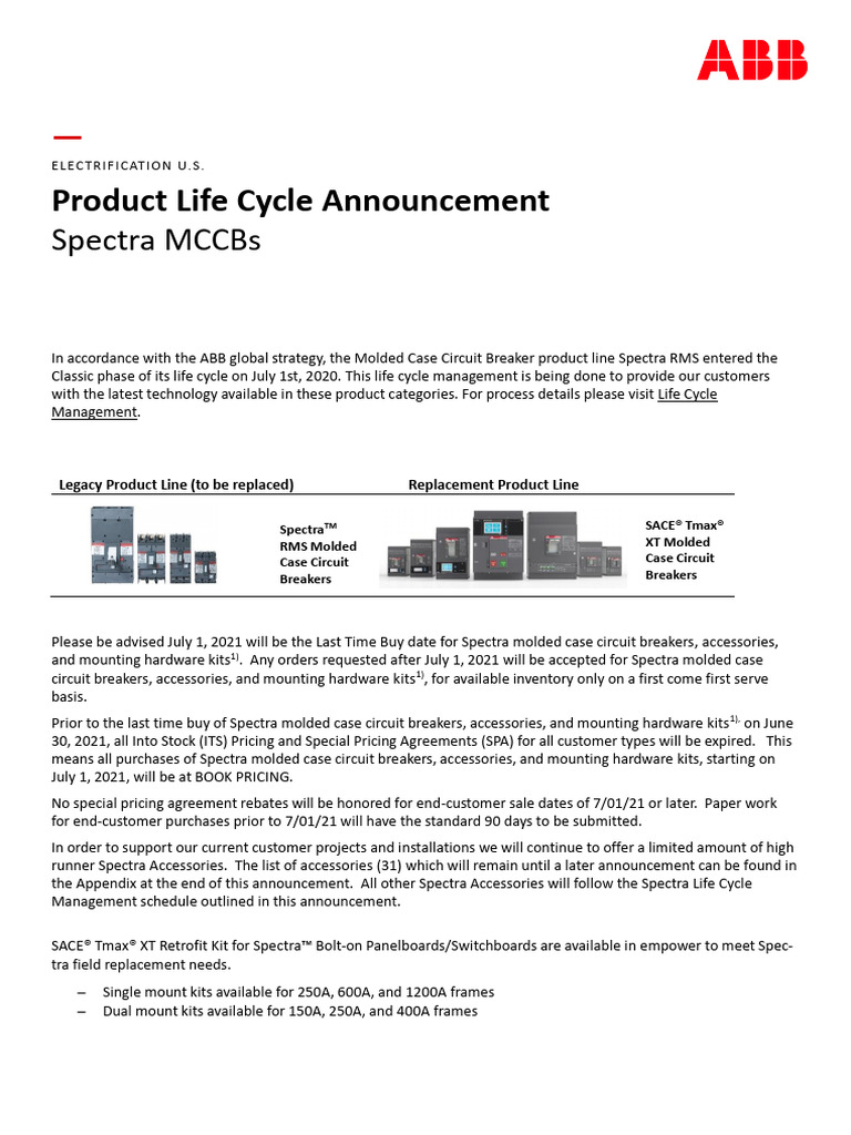 Life Cycle Announcement - Spectra RMS Molded Case Circuit Breakers ...