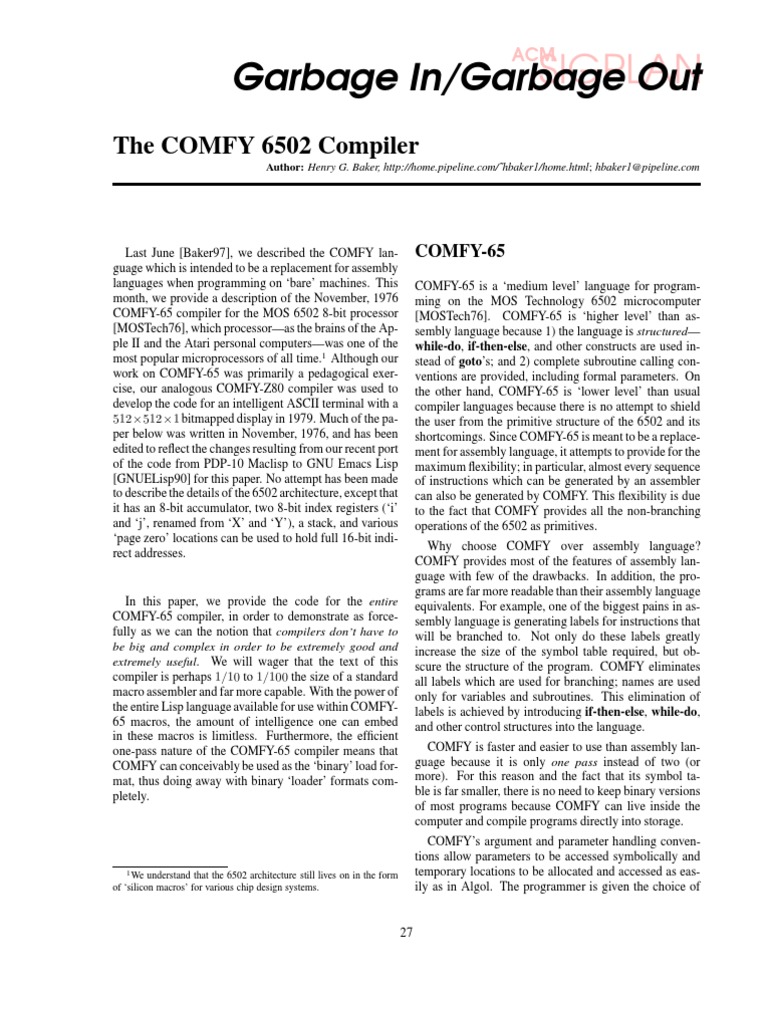 The COMFY 6502 Compiler | Download Free PDF | Assembly Language | Macro ...