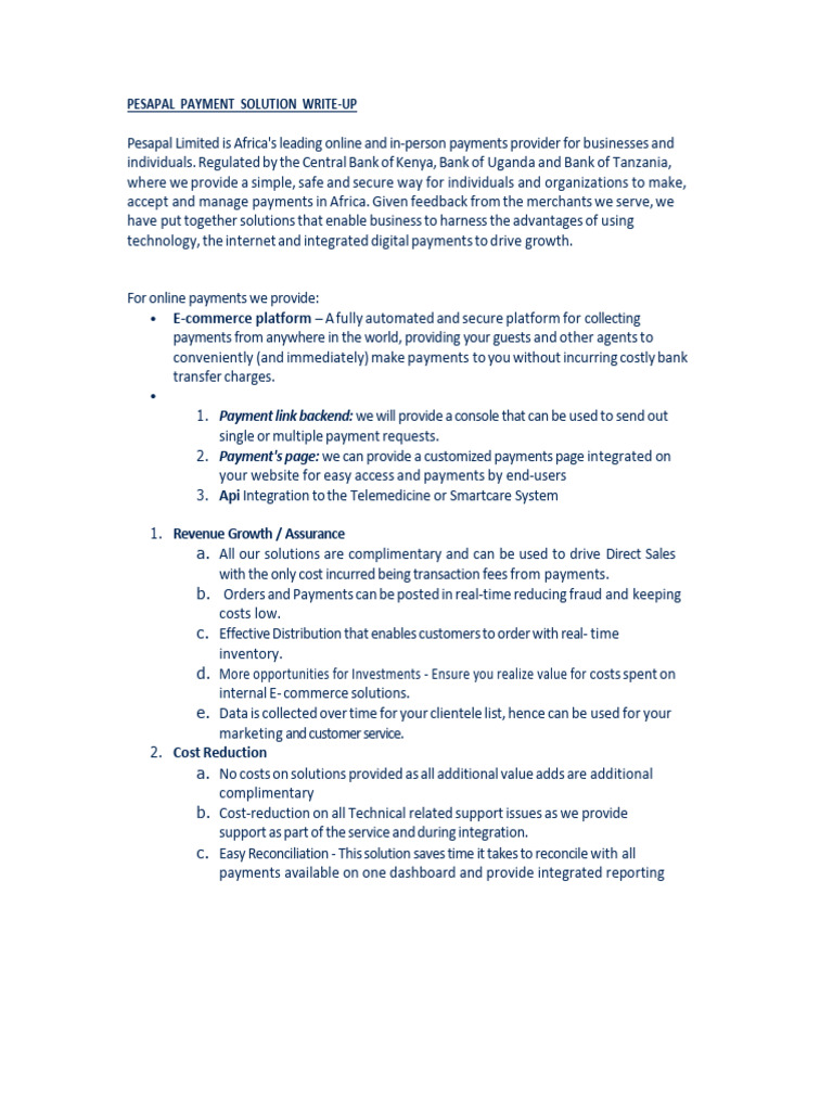 Pesapal Payment Solutions Overview | PDF | Point Of Sale | Banks