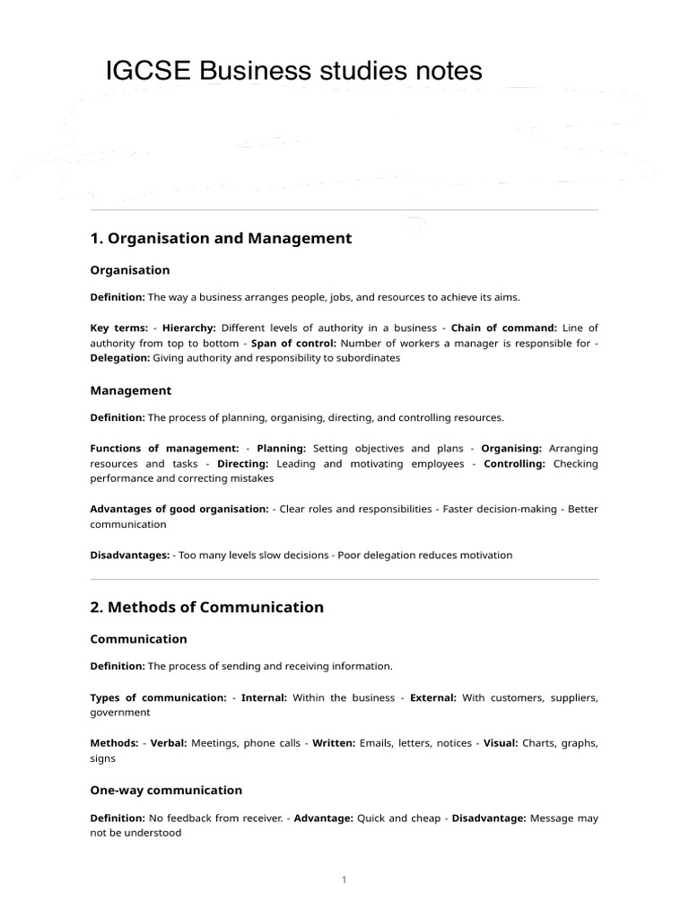 IGCSE Business Studies Quick Notes | PDF | Marketing | Pricing