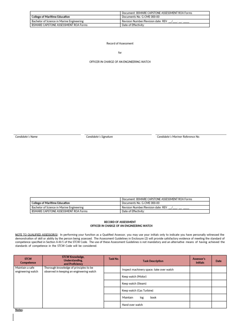 Bsmare Capstone Assessment Roa Forms | PDF | Marine Propulsion ...
