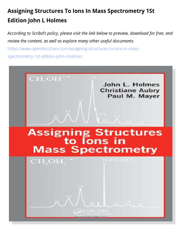 Assigning Structures To Ions In Mass Spectrometry 1st Edition John L ...