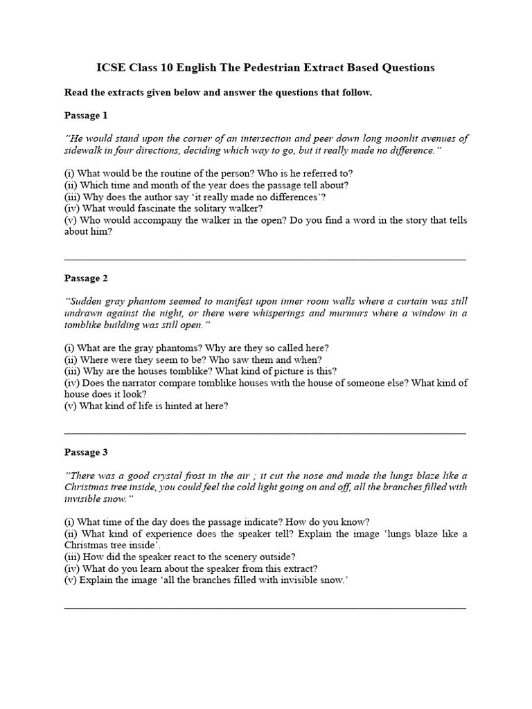 ICSE Class 10 English Extract Questions | PDF