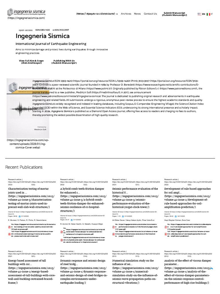 Ingegneria Sismica - International Journal of Earthquake Engineering ...