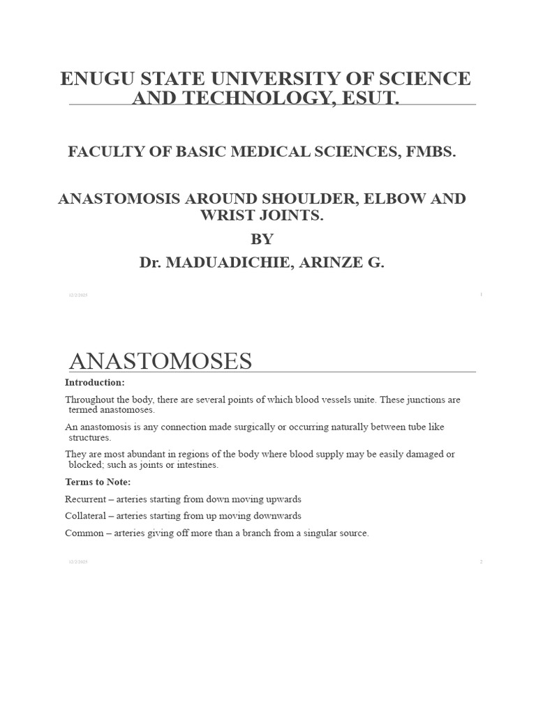 Anastomosis Around The Shoulder, Elbow and Wrist Joints. | PDF | Hand ...