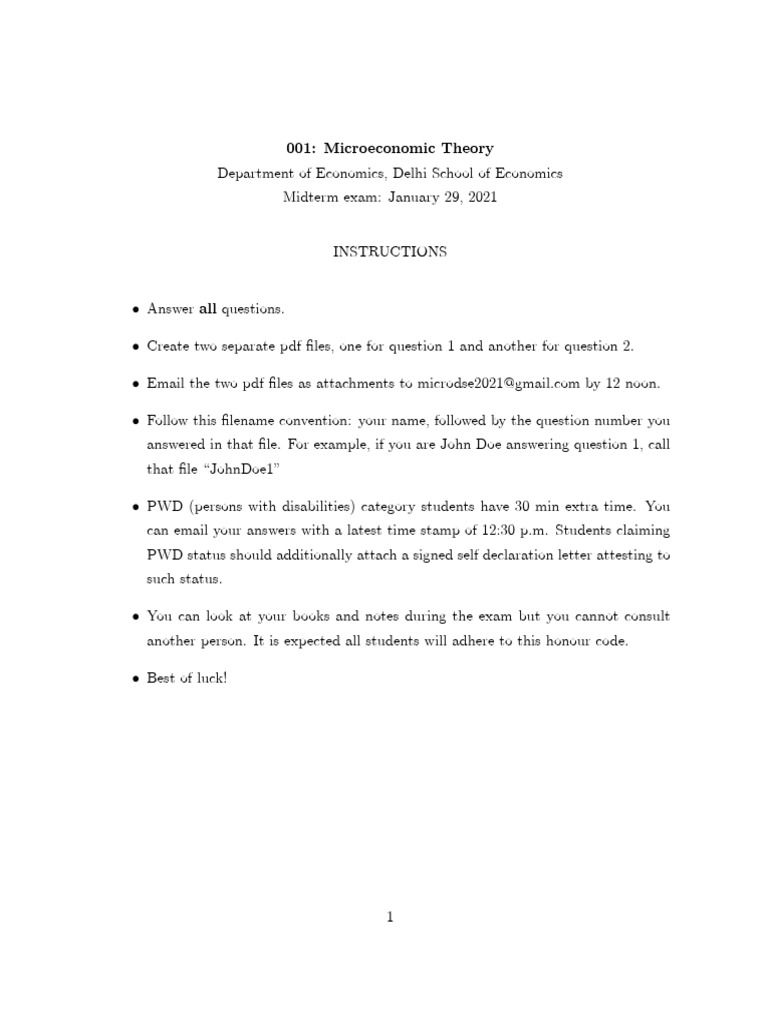 Microeconomic Theory Midterm Exam 2021 | PDF | Monopoly | Prices