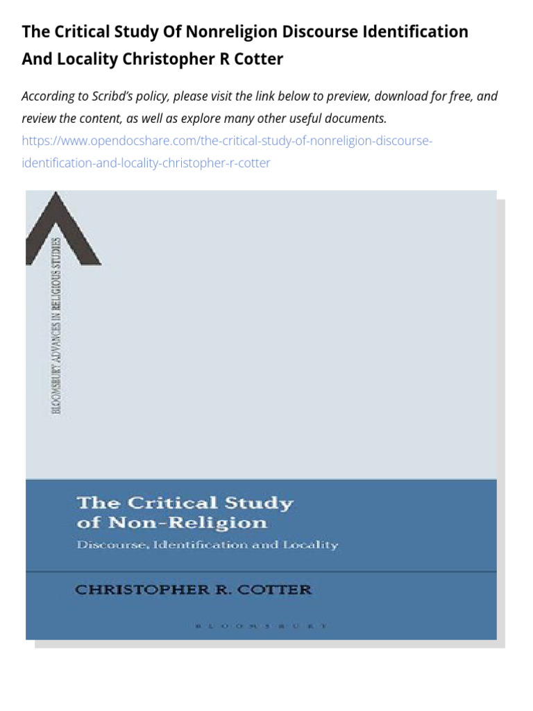 The Critical Study Of Nonreligion Discourse Identification And Locality ...