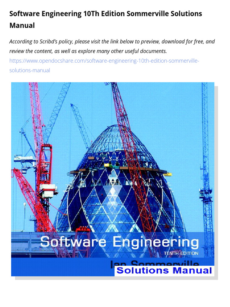 Software Engineering 10th Edition Sommerville Solutions Manual | PDF
