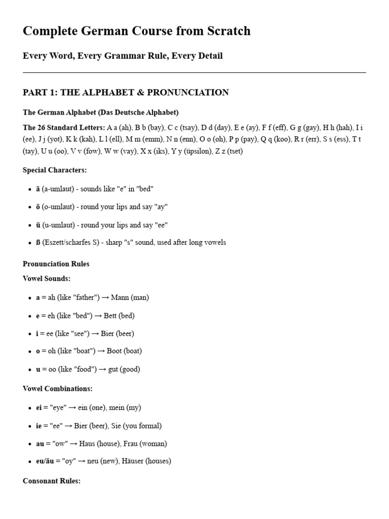Complete German Course Basics | PDF | Grammatical Gender | Syntactic ...