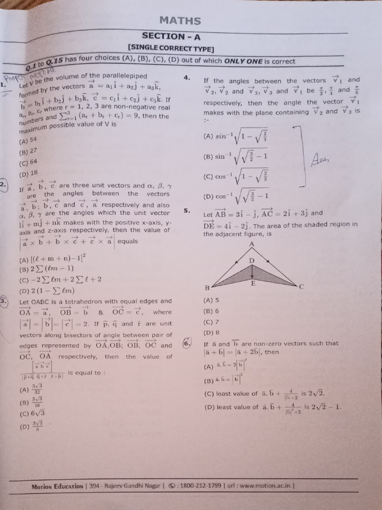 Vector Revision Sheet | PDF | Tetrahedron | Euclidean Geometry