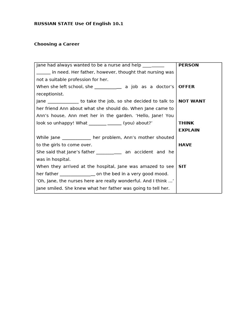 STATE 10 Use of English 1 Choosing a Career | PDF