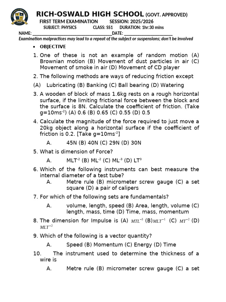 Physics Sss1 | PDF | Acceleration | Force