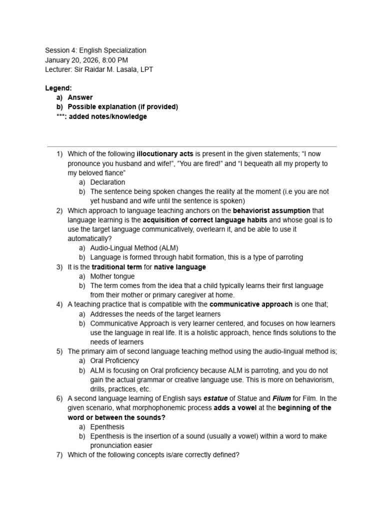 English Specialization Session 4 Overview | PDF | Second Language ...