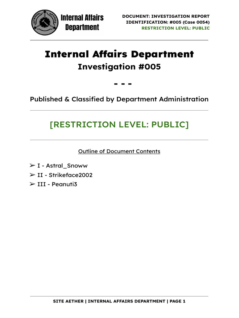 Internal Affairs - Investigation #005 | PDF