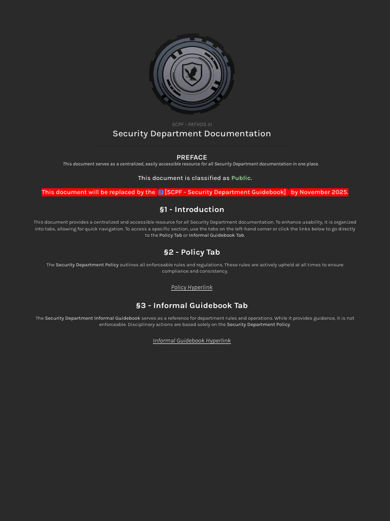SCPF Security Department Guidebook | PDF