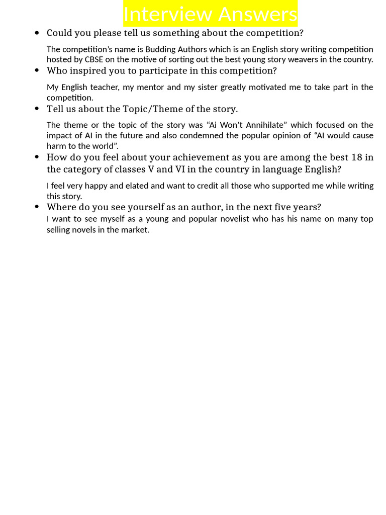 Young Author's Journey in Story Competition | PDF