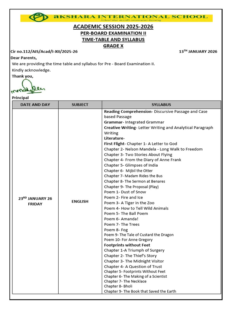 Ais-112 Class 10 - PB Ii - Syllabus - 2025-26 | PDF | Equations | Area