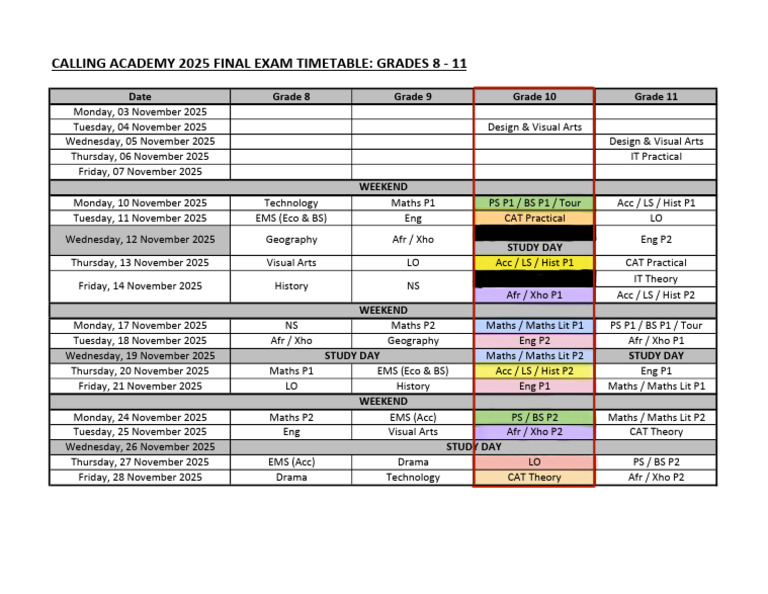 1e - T4 2025 Exam Timetable V3 (for Print) | PDF