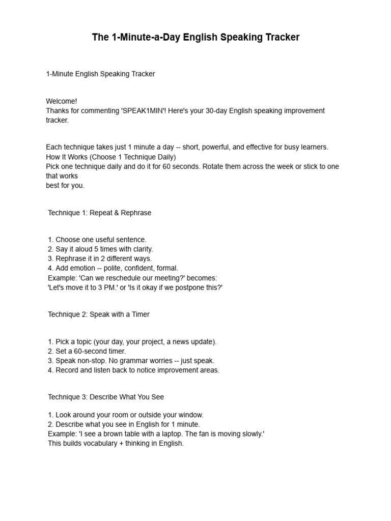 30-Day English Speaking Tracker | PDF | English Language | Cognition