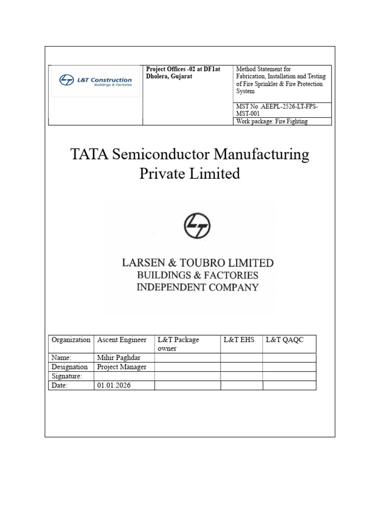 Work Method Statement for FPS | PDF | Pipe (Fluid Conveyance) | Valve