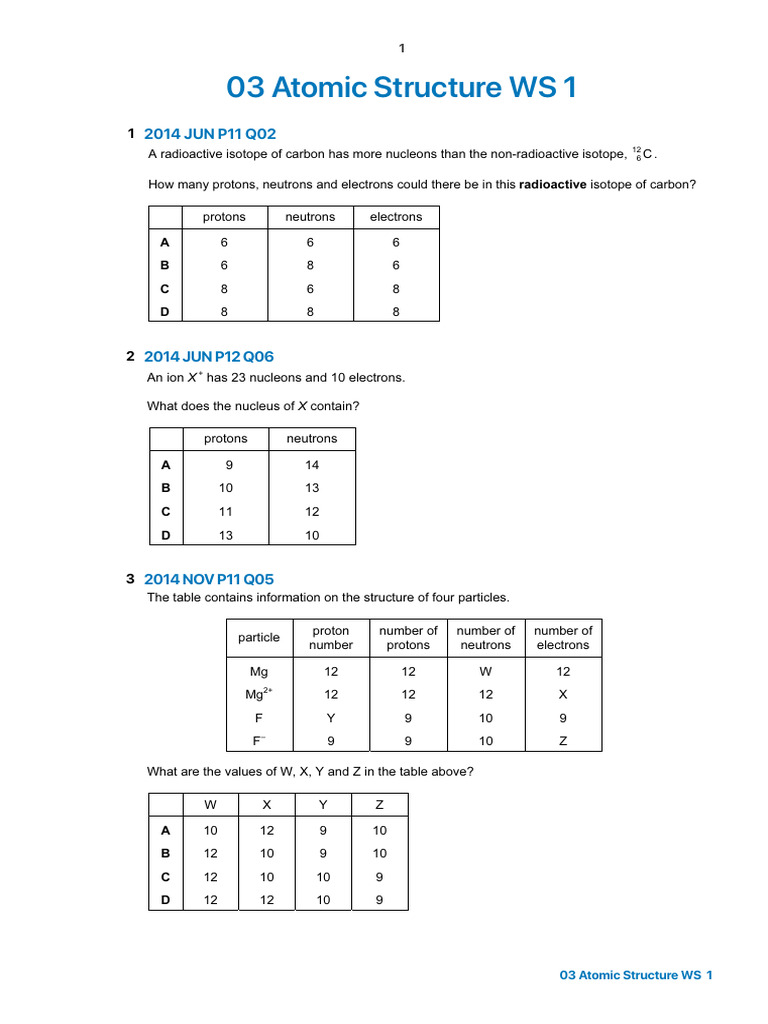 Atomic Structure Worksheet Answers | PDF | Ion | Chemical Bond
