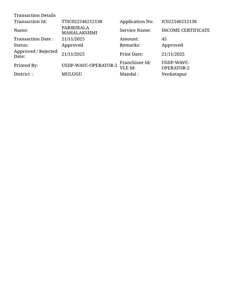 Income Certificate Transaction Details | PDF