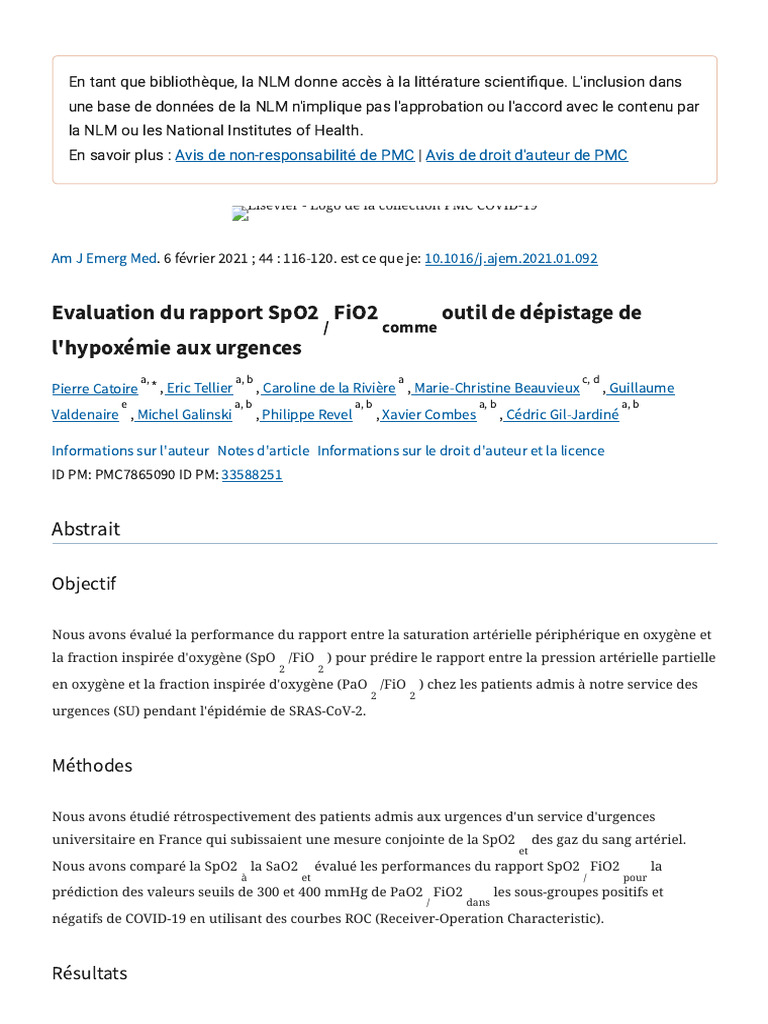 SpO2/FiO2 Ratio for Hypoxemia Screening | PDF | Blood Pressure ...