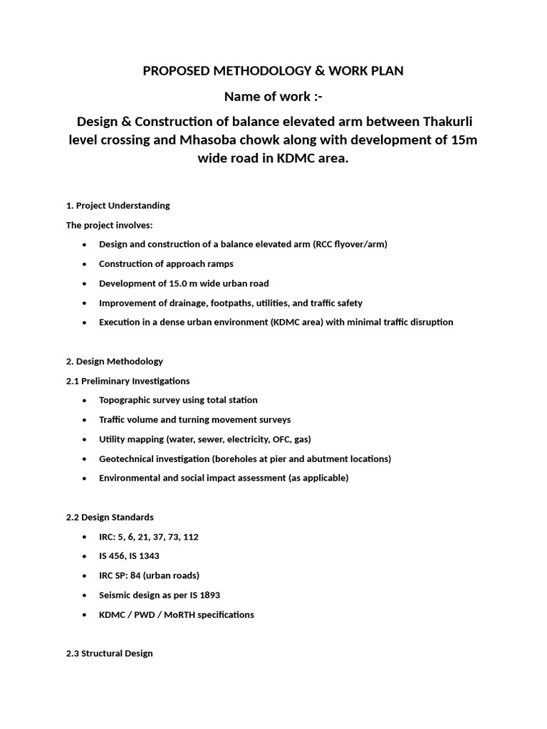 6 Proposed Methodolgy Work Plan | PDF | Road | Concrete