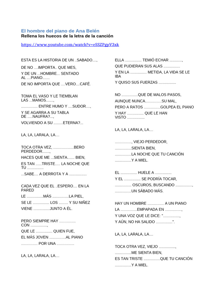 Letra incompleta de "El hombre del piano" | PDF