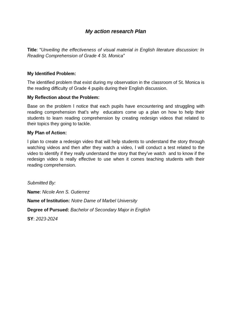 Action Research Plan | PDF