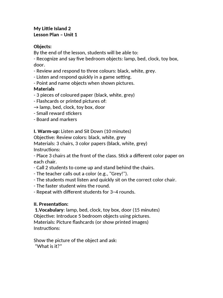 My Little Island 2: Bedroom Objects Lesson | PDF | Cognition | Learning