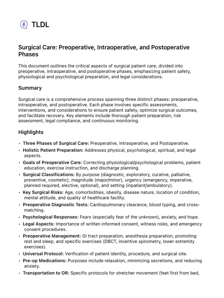Preoperative, IntraOp, PostOp Care | PDF | Surgery | Perioperative