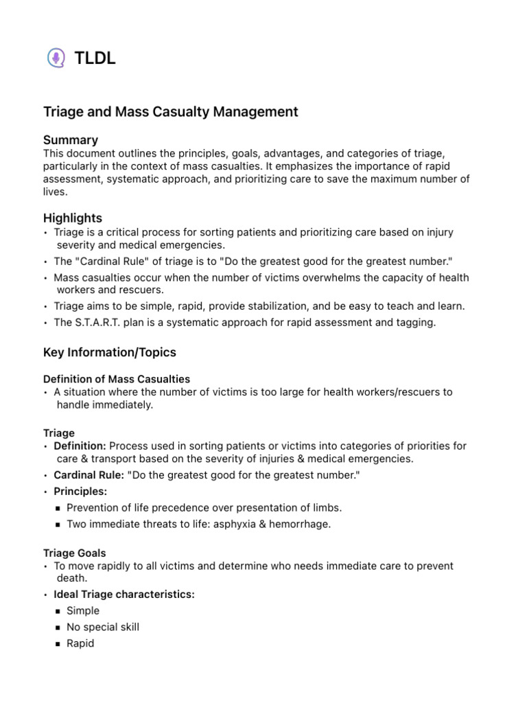 Triage in Mass Casualty Management | PDF | Cardiopulmonary ...