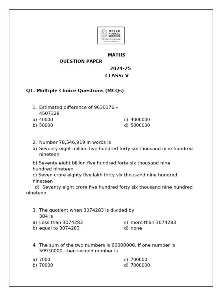 Maths Question Paper | PDF