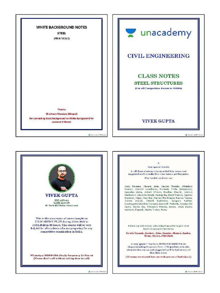 Civil Engineering Steel Structures Notes | PDF | Structural Engineering