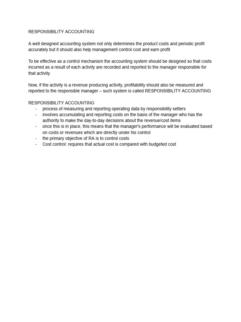 Understanding Responsibility Accounting Systems | PDF | Return On ...