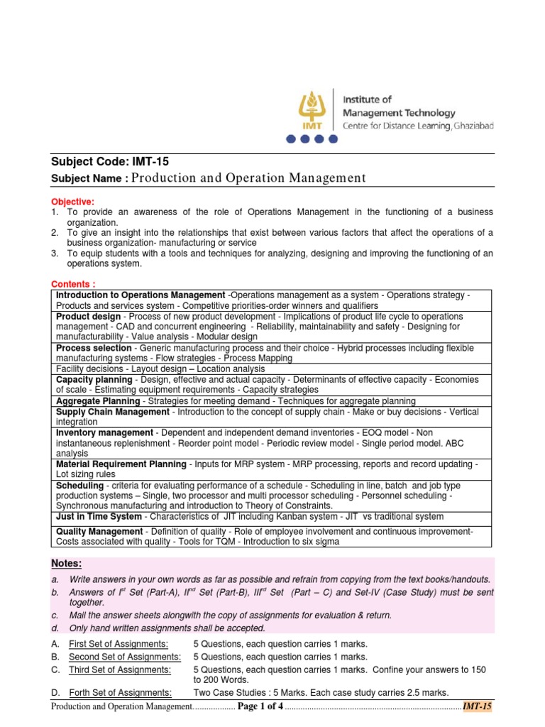 Imt 15 | PDF | Operations Management | Scheduling (Production Processes)