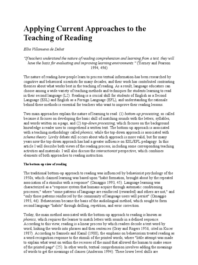 Applying Current Approaches To The Teaching of Reading | PDF | Schema ...
