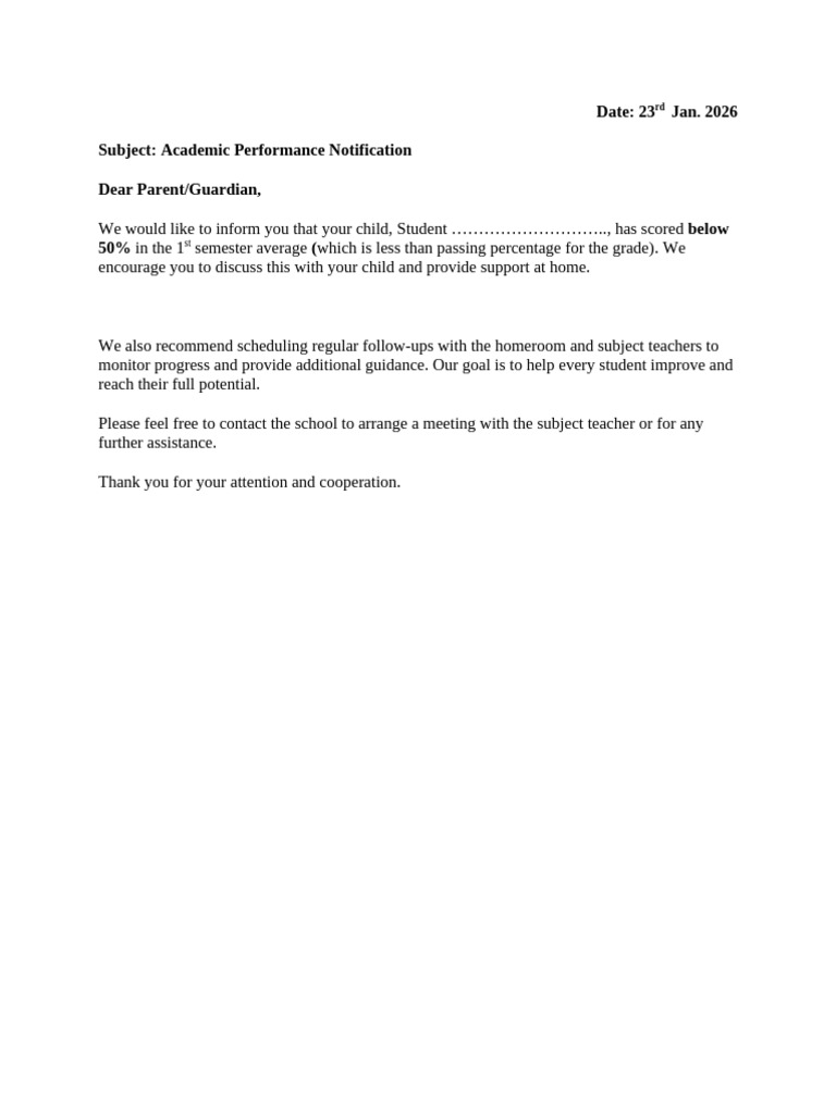 Academic Performance Alert for Parents | PDF
