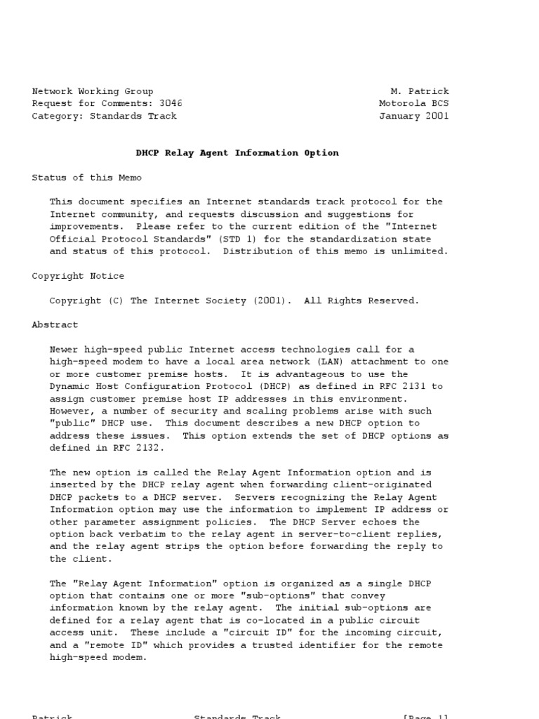 RFC 3046 - DHCP Relay Agent Information Option | PDF | Ip Address ...