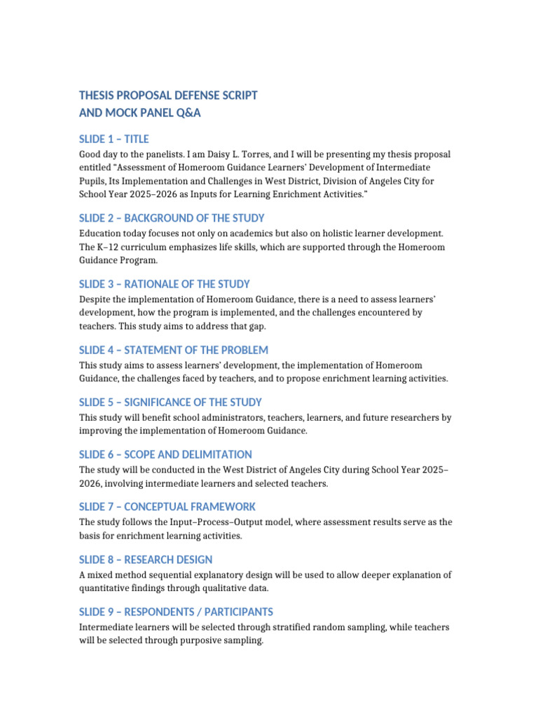 Thesis Proposal Script and Mock QA Daisy Torres | PDF | Quantitative Research | Qualitative Research