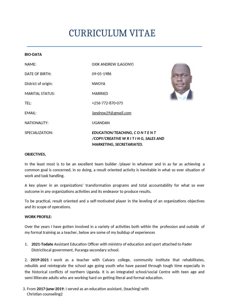 andrew's cv updated | PDF | Teachers