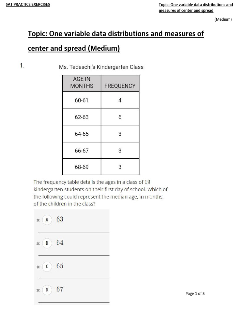 One Variable Data Distributions and Measures of Center and Spread ...
