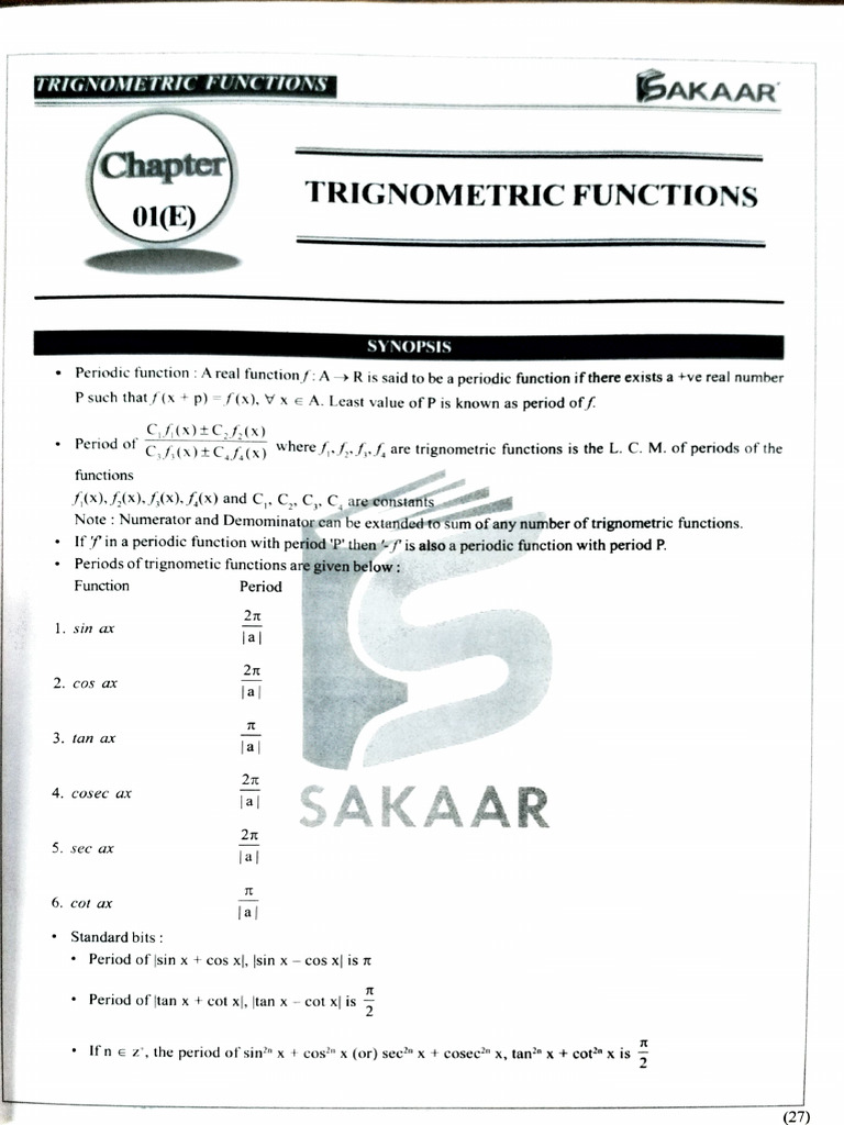 Trigo Function Class 11 Module of Sakkar PCMB Trigo Phase 1 | PDF