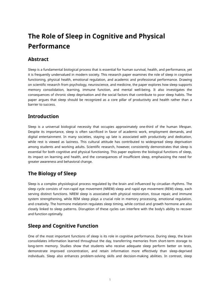 The Role Of Sleep In Cognitive And Physical Performance | PDF | Sleep ...