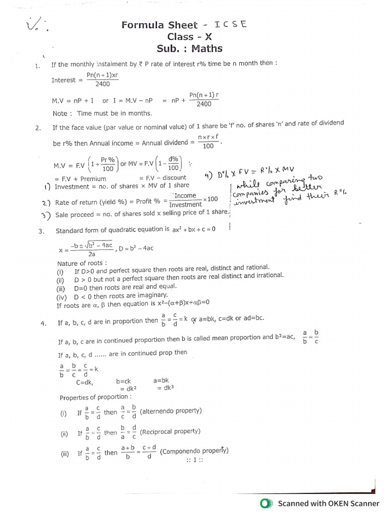 Formula Sheet | PDF